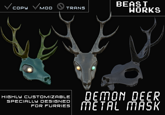 Second Life Marketplace - [Beast Works] Demon Deer Metal Mask